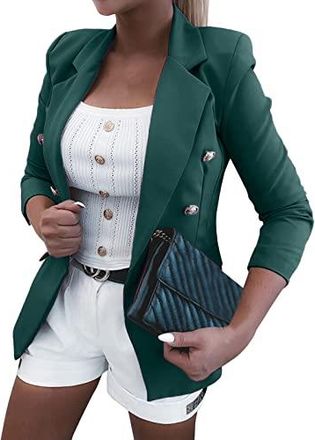 Generic Vestes pour femmes 2026 - Veste l&eacute;g&egrave;re et fine - Manches longues - Boutons boutonn&eacute;s sur la poitrine, Vert, XL