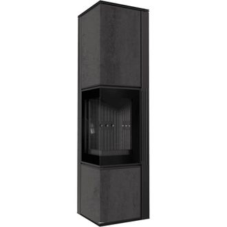 Kratki Kaminofen aus Stahl KRATKI TORA/L 8 kW &Oslash; 150 Quarzsinter NATURALI PIETRA DI SAVOIA ANTRANCITE BOCCIARDATA schwarz Verkleidung mit T&uuml;rfeder