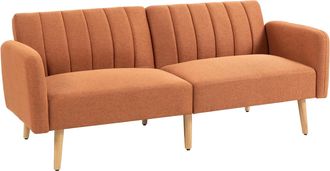 HOMCOM 2-Sitzer-Convertible-Sofa Skandinavisches Design R&uuml;ckenlehne verstellbar 3 Positionen F&uuml;&szlig;e Holz Stoff Leinenoptik braun