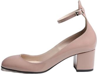 Generic Escarpins Mary Jane Classiques à Bout Rond pour Femmes, Chaussures Tendance à Bride à la Cheville Talons épais et Mi-Hauts, Couleur Unie Confortables 