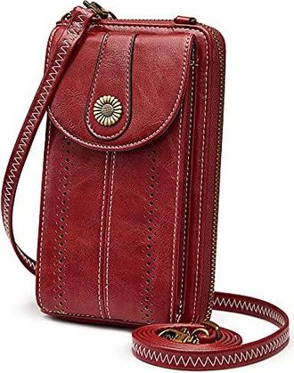 S-Zone Femme Sac à bandoulière pour Téléphone Portable en cuir PU Avec Blocage RFID étui de Téléphone Portable Vintage avec Fentes pour Téléphone Portable de
