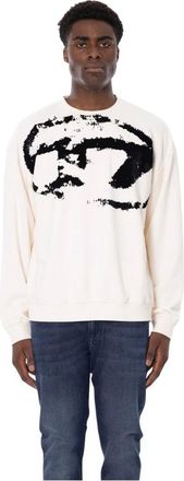 Diesel Homme, Sweatshirts et sweats &agrave; capuche, Blanc, Taille: L S-Boxt Flocked Oval D SweaT-shirt
