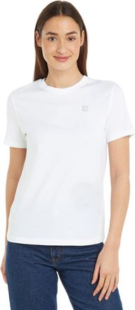 Calvin Klein Jeans Damen T-Shirt Kurzarm Ck Embro Badge Regular Tee Rundhalsausschnitt, Weiß (Bright White), XXS