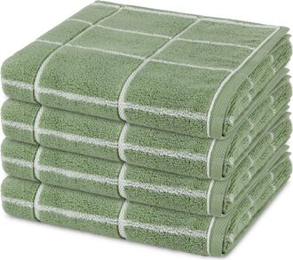ROSS 4er Set Handt&uuml;cher Sensual Skin Karo - 50x100 cm, Walkfrottee 500 g/m&sup2;, Mit Aloe Vera Veredelt, Extra Saugstark & Hautfreundlich, Allergikergeeignet, 