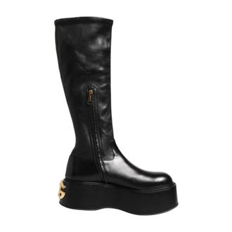 Dolce & Gabbana Schwarze Logo Plaque Over The Calf Stiefel - - Shoes - Herren - Schwarzk - 44 EU