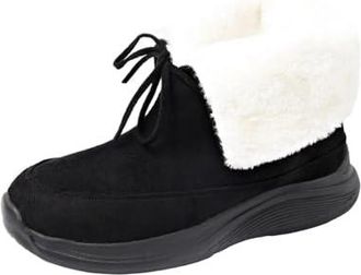 Generic Bottes dhiver d&eacute;contract&eacute;es et confortables pour femme - Couleur unie - Lacets - &Eacute;l&eacute;gantes - Doubl&eacute;es en peluche - Pour temps froid, Noir, 38.5 EU