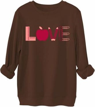 Generic Sweat &agrave; capuche pour enseignantes, t-shirt &agrave; manches longues avec motif coeur, pull de Saint-Valentin, v&ecirc;tements sexy pour femme, marron, 3XL