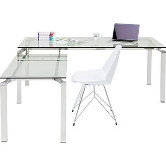 Kare Design Design Schreibtisch Lorenco, Chrom, Winkelkombination, modernes Design, stilvoller Arbeitsplatz, Transparent, Langlebig, Robust, klare &Auml;sthetik, B&uuml;ro,
