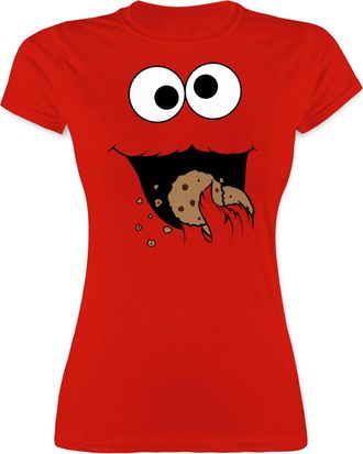 Shirtracer Shirt Damen - Karneval & Fasching - Keks Monster I Kr&uuml;melmonster I Cookie Monster Fastnacht I Fasnacht I Fasnet - S - Rot - Partner t-Shirts f&uuml;r sie u