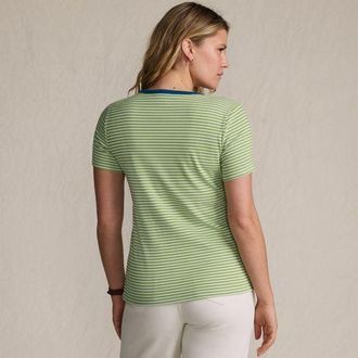 Lands End Feinripp-Shirt mit Rundhalsausschnitt und kurzen &Auml;rmeln, Damen, Gr&ouml;&szlig;e:32-34 regular, Blau, Baumwolle/Elasthan, by Lands End