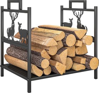 OUTSUNNY Kaminholzregal für innen 42,5 x 33,5 x 43 cm Brennholzregal mit Rentierdesign, Kaminholzständer für Kamin Ofen Feuerholzregal Kaminholzhalter für Feue