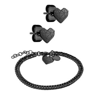 Liebeskind BERLIN Schmuck-Set - Filigranes Armband mit Broken-Heart-Ohrstecker - IP Schwarz - Panzerkette verstellbar bis 21 cm - wasserfest & hautfreundlich