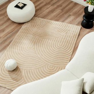 Nazar Rugs Tapis Salon, Chambre, Tapis Uni Doux, Rectangulaire, Motif G&eacute;om&eacute;trique, Grand, Blanc, Tapis De Couloir (157 Beige, 80x150 cm)