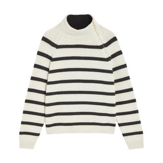 Semicouture Femme, Pulls, Blanc, Taille: 40 FR Col Roul&eacute; Ray&eacute; en M&eacute;lange de Cachemire