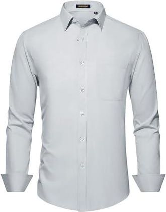 Hisdern Chemise Gris Homme Manches Longues Chemises Habill&eacute;e Formelle Chemise Regular Fit Casual Chemises Shirt Gris Clair L