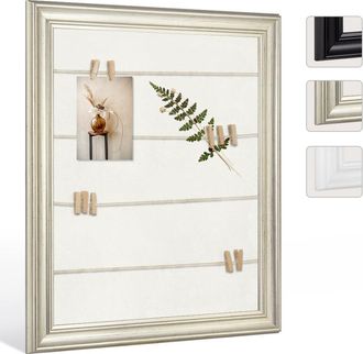 Bildershop-24 Schnurrahmen für Fotos, Bilder - Fotowand inkl. 20 Klammern und Schnur (Athen) 70x90cm Silber Antik mit Passepartout in Cremeweiß