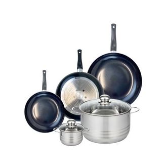 ELO 9741150 Batterie de cuisine 5 pi&egrave;ces, Ensemble de 3 Po&ecirc;les de cuisson 20, 24 et 28 cm et 2 faitouts 12 et 24 cm Elo Prima Brillant, inox, induction, N