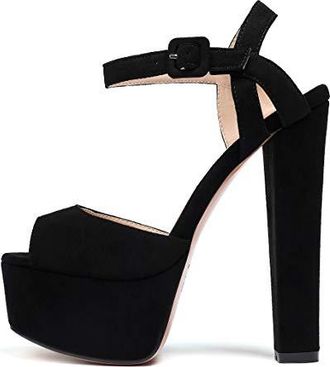 EDEFS Sandales Mode Femme,Sandales Bout Ouvert Femme,Sandales Bride Arrière Femme,Femmes Plateforme Chaussures,Black Suede EU35