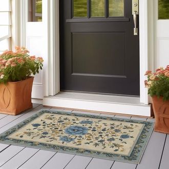 Generic Beige Lavable en Machine Tapis Salon Style r&eacute;tro Motifs d&eacute;corations, 120 x 180 cm Doux Tapis de Sol Pelucheux Dessous Antid&eacute;rapant, Entree Interieur C