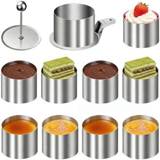 Generico S f&uuml;r Backkuchen, Set mit 12 antihaftbeschichteten Backen, mit Stampfer und Heber, 7,6 cm, Antihaftbeschichtung f&uuml;r Mousse, f&uuml;r Ofen und Sp&uuml;lmaschine,