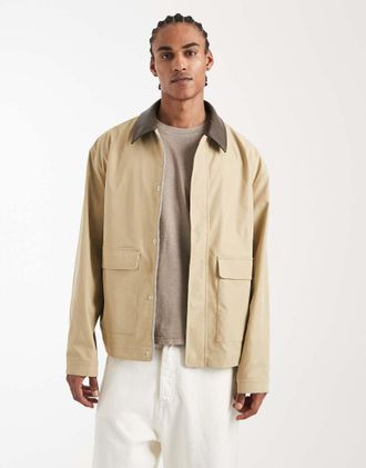 Asos Farmerjacke in Steinbeige mit Kontrastkragen-Neutral