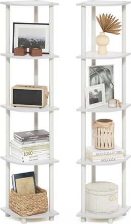 Furinno Turn-N-Tube 5-stufiges Eckregal-Mehrzweckregal, Weiß/Weiß, 2er-Set