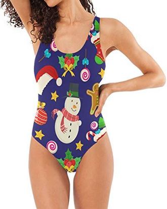 BEUSS Bonhomme De Neige De No&euml;l Bleu Maillot de Bain Femme One Pieces Bikini Monokini Sexy Slim pour La Plage Femmes Filles