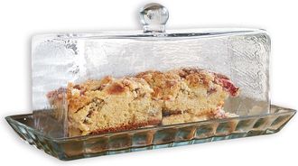 Loberon Glasglocke mit Platte Nelia, mundgeblasen, handgefertigt, nostalgisches & elegantes Design, Tischaccessoires, Glas, klar