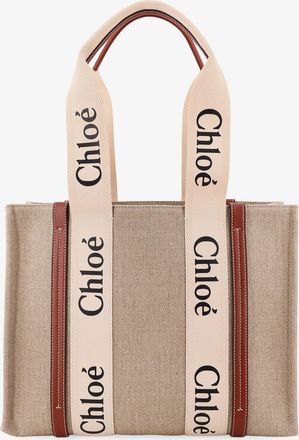 Chloé Woody linen shoulder bag with logo lettering on the front - CHLOE - gender_Woman