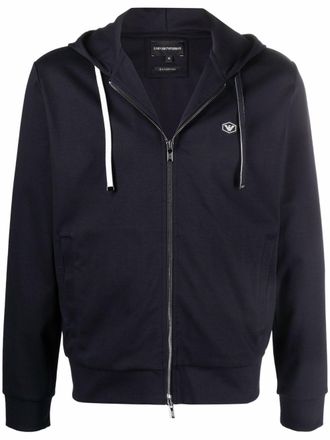 Emporio Armani hoodie zippé à patch logo - Bleu