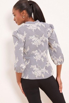 Lipsy Langarmbluse Lipsy Bluse mit Vichykaros und 3/4-&Auml;rmeln (1-tlg)