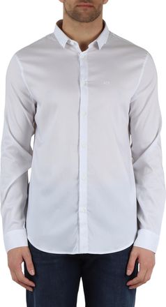 A|X Armani Exchange Mens Long Sleeve Ultra Stretch Lyocell Button Down Shirt. Slim Fit. White,XL