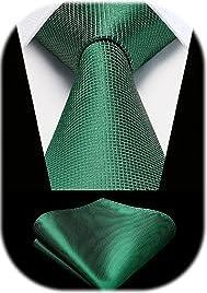 Hisdern Cravate Homme Vert &Eacute;l&eacute;gante Formelle Classique Cravate et Pochette en Soie Mariage dAffaires Fete Couleur Unie Cravates pour Hommes