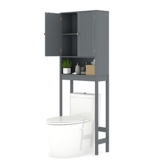 Giantex Toilettenregal, Regal &uuml;ber Toilette mit verstellbaren Regalen, Toilettenschrank mit 2T&uuml;ren & offener Ablage, 60 &times; 23 &times; 168 cm, platzsparend &Uuml;berbausch