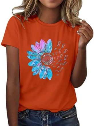 Generic T-shirt d&eacute;contract&eacute; &agrave; manches courtes et col rond pour femme - Motif floral et papillon - Doux et l&eacute;ger - Pour un usage quotidien, les vacances, l&eacute;t&eacute;,