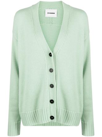 Jil Sander cardigan nervur&eacute; &agrave; col v - Vert