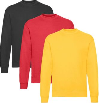Fruit Of The Loom Herren Classic Set In Sweat, 3 Pack Sweatshirt, 1x Schwarz + 1x Rot + 1x Gelb + 1 HL Kauf Notizblock, XXL (3er Pack)
