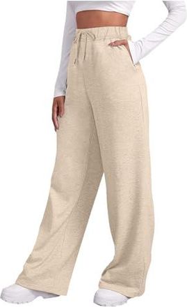 Generic Pantalon Jogging Femme, en Coton de Sport Chic &Eacute;lastique Taille Haute avec Poches Droit &agrave; Coupe Large Training Yoga D&eacute;contract&eacute; Baggy Pilates Bas Lege