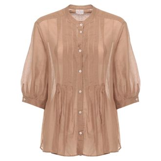Marella Femme, Blouses et Chemises, Brun, Taille: 36 FR Chemise en mousseline de coton et de soie