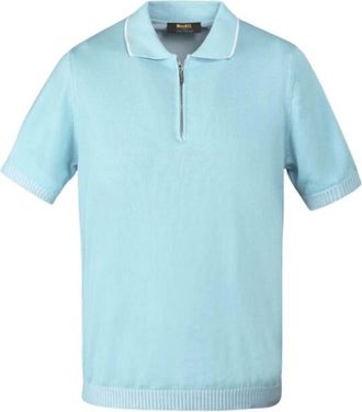 Moorer Homme, Pulls, Bleu, Taille: 2XL Polo &agrave; demi-zip en coton Sea Island