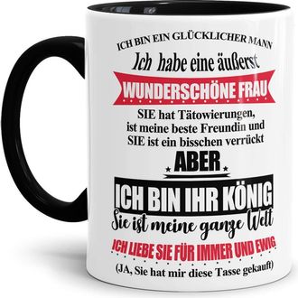 Tassendruck Partner-Tasse Ich Bin Ihr K&ouml;nig/Liebe/Paar/Mann & Frau/Innen & Henkel Schwarz