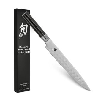 Shun KAI Shun Classic japanisches Schinkenmesser 23 cm Klingenl&auml;nge mit Kullenschliff - Damastmesser 32 Lagen VG MAX Kern - 61 (&plusmn;1) HRC - Pakkaholzgriff - 