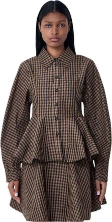 Ganni Femme, Blouses et Chemises, Brun, Taille: 38 FR Crinkle Peplum Shirt