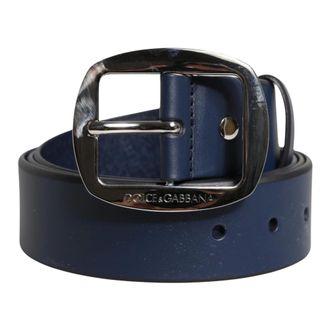 Dolce & Gabbana Ceinture classique en cuir de veau avec boucle en m&eacute;tal - Homme - Accessoires - Bleu - Taille: ONE Size