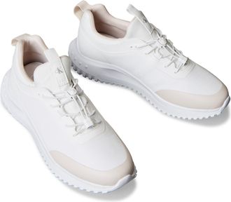Calvin Klein Jeans Slip-On Sneaker CALVIN KLEIN JEANS EVA RUNNER LACEUP SOCK MAT MIX, Damen, Gr. 36, wei&szlig; (wei&szlig;, silberfarben), Lederimitat, Textil, unifarben mit Farbei