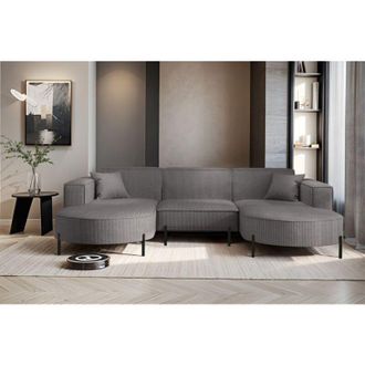 Fun M&ouml;bel Wohnlandschaft U-Form Sofa VALENCIA in Stoff Scala Grau