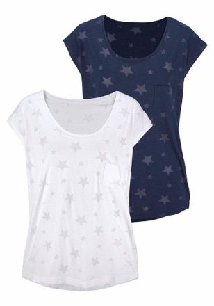 Beach Time Kurzarmshirt mit leicht transparenten Sternen (2er-Pack) aus weicher Ausbrenner-Qualität