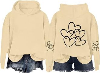 Generic Sweat &agrave; capuche imprim&eacute; coeurs de Saint-Valentin pour femme, d&eacute;contract&eacute;, tendance, motif graphique damour pour femme, sweatshirts &agrave; manches longues, 
