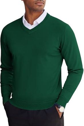 Coofandy Pull Homme &agrave; Col V Pull Tricot&eacute; Manches Longues Pulls D&eacute;contract&eacute; et Business Sweater Pulls dhiver Chaud en Maille Vert S