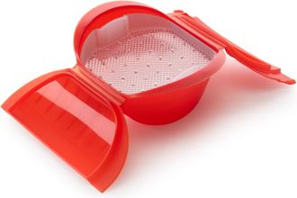 L&eacute;ku&eacute; Dampfbox mit Einlegeboden, 500 ml, Platin-Silikon, rot